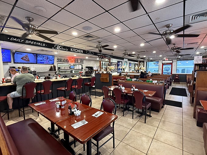 Classic diner seating with the perfect balance of comfort and efficiency. The breakfast theater where magic happens daily.