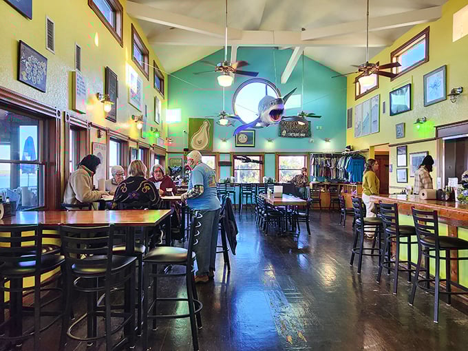 High ceilings, nautical decor, and happy diners – if Hemingway designed a seafood joint, it might look something like this inviting space.