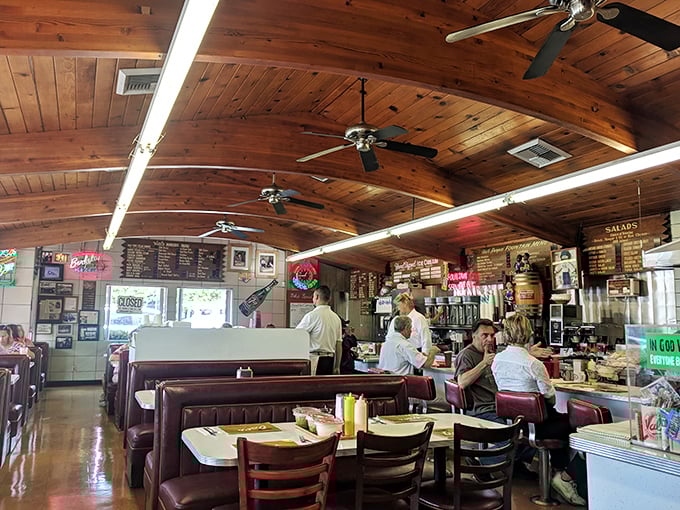 Wood-paneled ceilings and ceiling fans – because good food doesn't need Instagram-worthy decor to draw crowds.