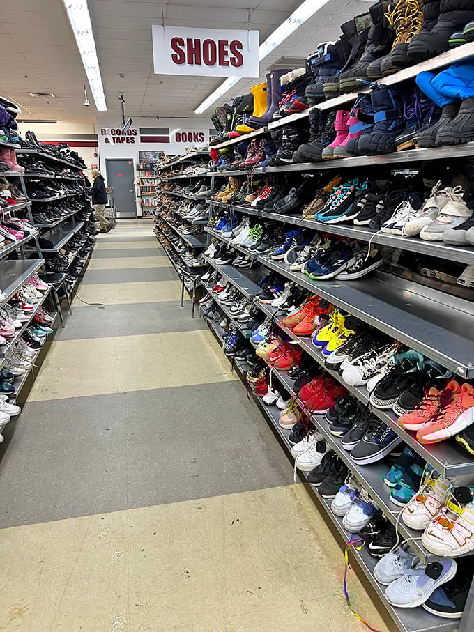 Sneaker collectors, take note! These shelves hold potential gems among the everyday footwear. The rainbow of options is dizzying.