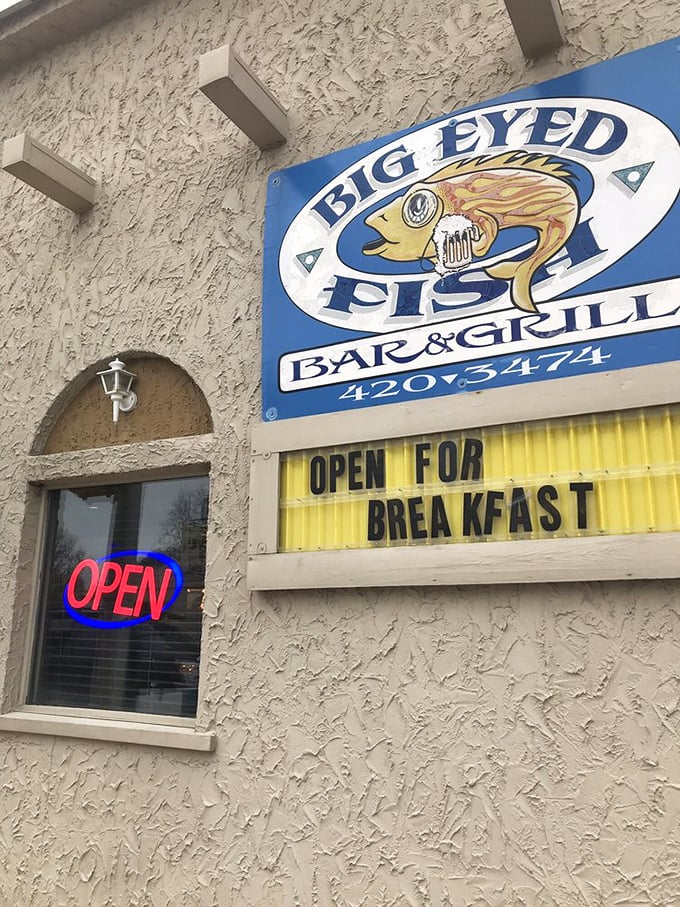 The cheerful signage announces "Open for Breakfast" like a daily invitation to start your morning the right way here.