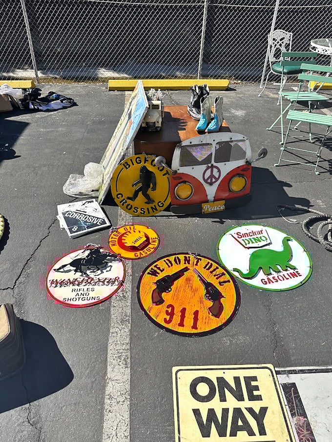 Vintage signs that once directed America's highways now direct decorators to their wallets. That "Bigfoot Crossing" sign? Absolutely essential for any home.