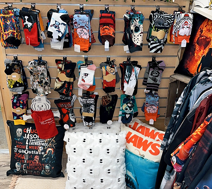 Pop culture at your feet! These aren't just socks—they're wearable movie posters. Nothing says "conversation starter" like Jaws circling your ankles.