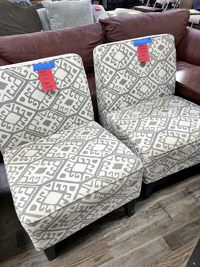 These patterned chairs aren't just seating—they're personality statements waiting to transform a corner of someone's living room.
