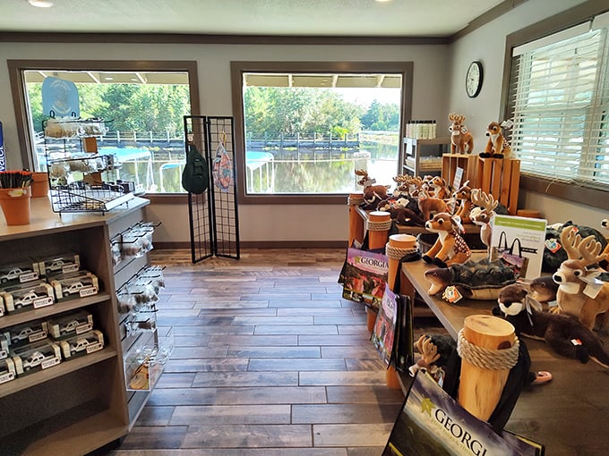 Souvenir shopping where stuffed alligators outnumber real ones—possibly the only place in the Okefenokee where that's true.