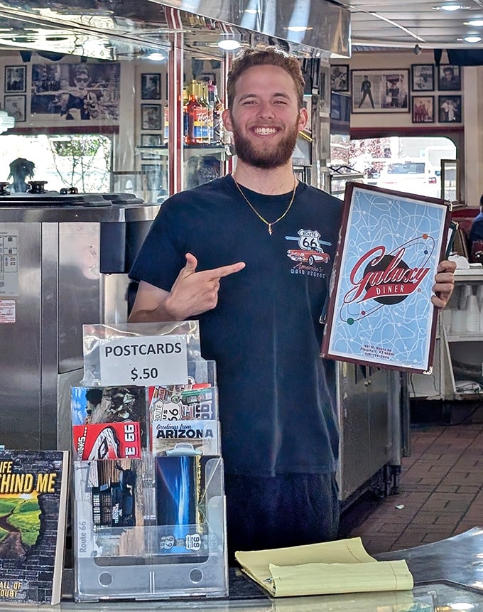 The staff doesn't just serve food—they're ambassadors of a bygone era, proudly carrying the torch of Route 66 hospitality with every plate delivered.