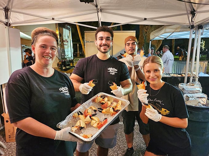 The staff proudly displays their seafood bounty like treasure hunters who want to share their good fortune with everyone they meet.