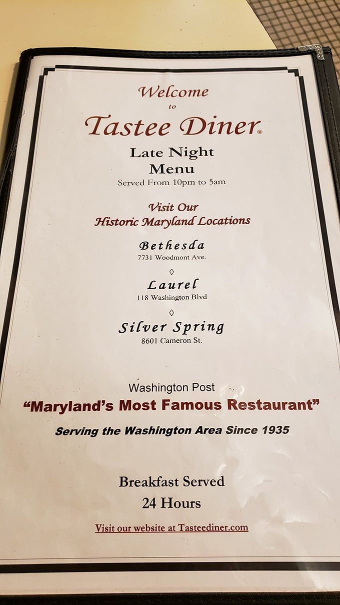 Maryland's Most Famous Restaurant isn't just marketing—it's a heritage. Breakfast served 24 hours because hunger doesn't check the clock.