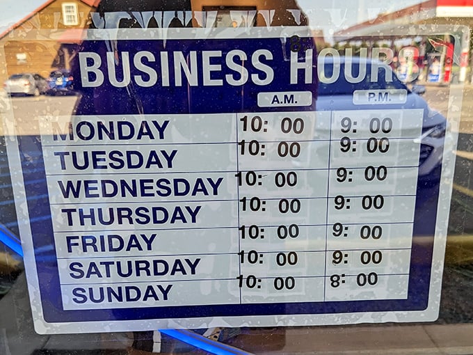 Business hours that tell you everything you need to know: they're serious about feeding you seven days a week. The commitment we all deserve.