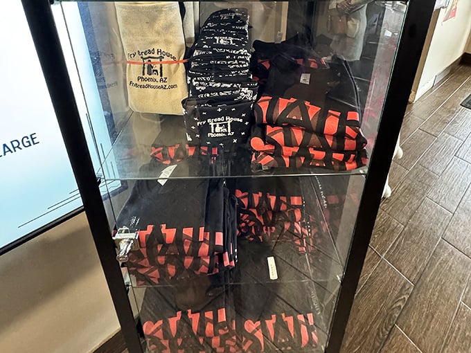 Fry Bread House merch on display – because when the food is this good, you want to wear the t-shirt to prove you've been there.