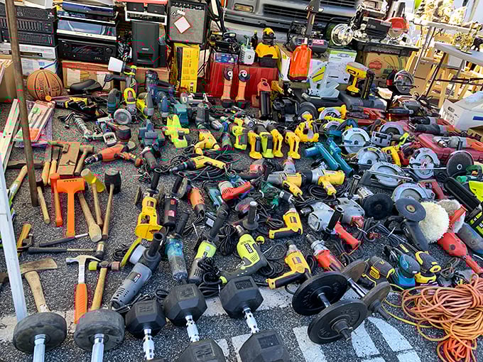 Tool heaven for the DIY devotee! This sprawling collection of power tools could build a small house—or fix everything in yours that's been "getting to it."