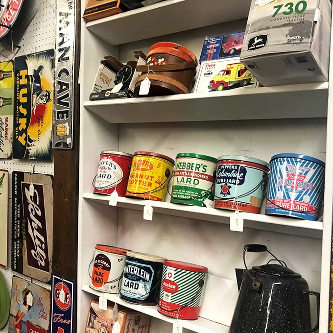 Vintage lard cans that hearken back to grandma's kitchen. Before olive oil and avocados, these tins powered American cooking.