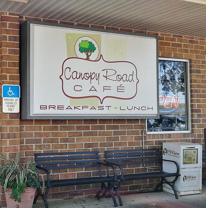 The sign promises "Breakfast-Lunch" but cleverly omits "Food Coma"—which is the inevitable third course after visiting this Tallahassee treasure.