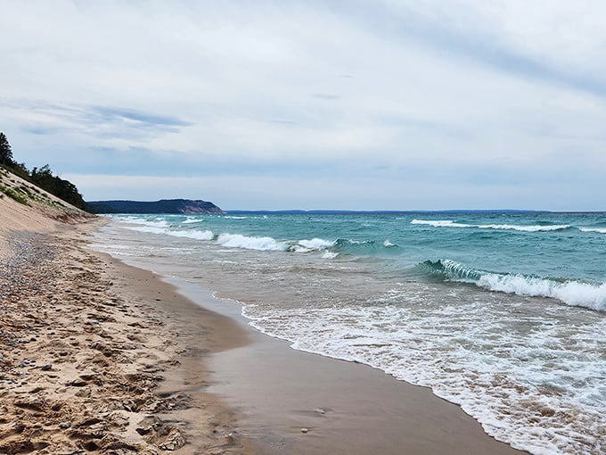 The shoreline reveals Lake Michigan's moody side. On windy days, these freshwater waves convince visitors they've found an inland ocean.