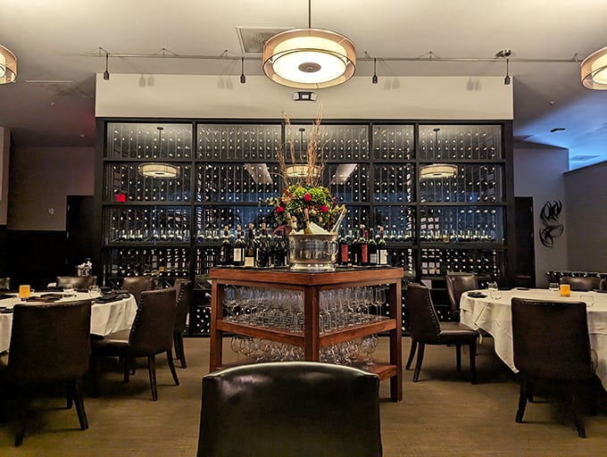 Wine cellar backdrop creates the perfect setting - where grape varietals meet premium beef in harmonious culinary matrimony.