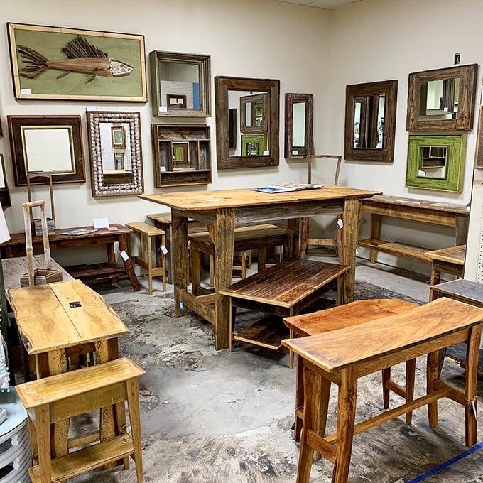 Reclaimed wood furniture that tells stories with every grain and knot. These tables weren't mass-produced—they were crafted with patience.