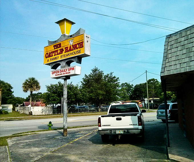 Cattle Ranch's vintage sign has been guiding hungry travelers to great steaks for decades.