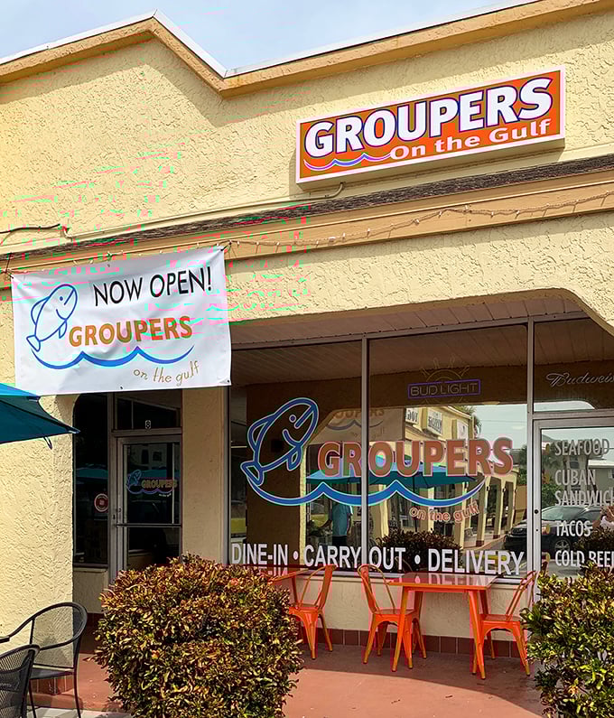 "Groupers on the Gulf" says it all—this Indian Rocks Beach spot puts its specialty right in the name. Those bright orange chairs are just waiting for you.
