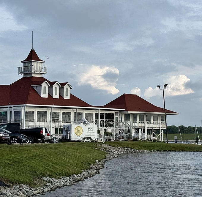 Rick's Café Boatyard rises from the reservoir's edge like a luxury liner permanently docked for your dining pleasure.