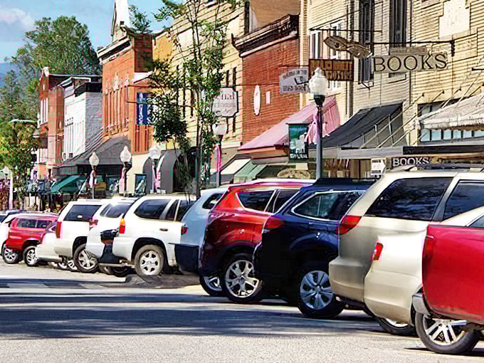 Sylva’s historic Main Street buzzes with local life, framed by classic architecture and small-town charm.