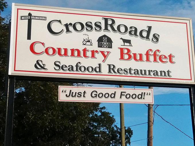 This classic country buffet sign speaks the universal language of hungry diners everywhere – straightforward goodness awaits within.