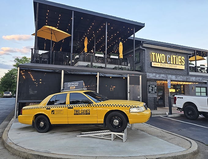 That taxi cab sculpture isn't just decoration - it's a delicious invitation to take a flavorful journey tonight.
