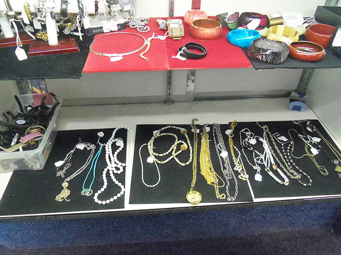 Jewelry displays that prove accessorizing doesn't have to break the bank—those pearl necklaces and gold chains hold stories from previous lives.