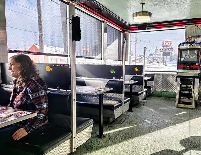 Window booths—the prime real estate of diner seating—where you can people-watch while debating which pie to order for dessert.