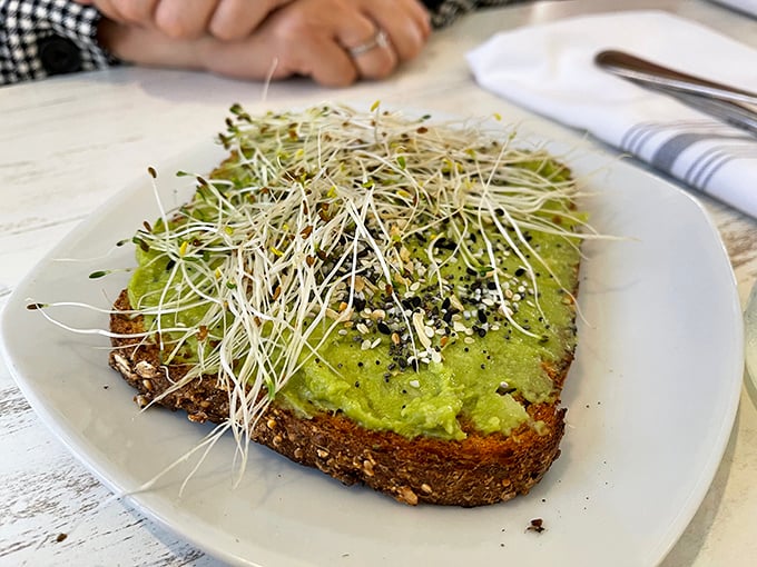 Avocado toast that's been elevated beyond basic status with microgreens and seeds – proof that healthy choices don't have to be punishment. This is virtue you can taste.