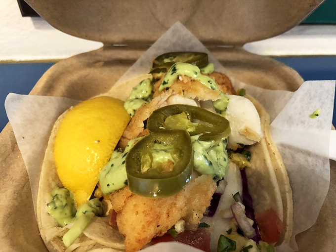 This fish taco brings Baja to Pismo – crispy, creamy, spicy, and tangy elements playing together like a perfectly harmonized beach band.