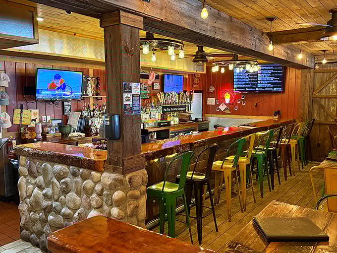 The bar's colorful seating invites you to perch awhile and contemplate how something called "Chubby Trout" became your new favorite restaurant.