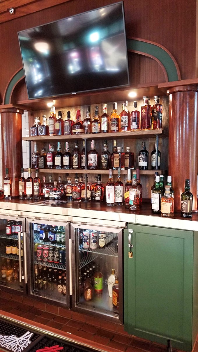 This isn't just a bar—it's a bourbon library with enough options to write a dissertation on American whiskey while watching the game.