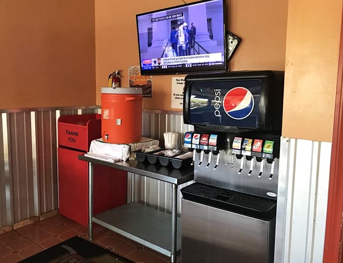 The self-serve drink station—your last chance to make a decision that doesn't involve which incredible meat to try first.