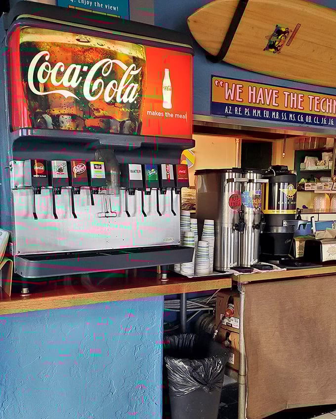 No fancy coffee contraptions here—just honest beverages to wash down your breakfast feast. Sometimes simplicity really is the ultimate sophistication.