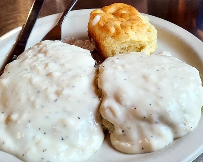 Biscuits and gravy that don't just stick to your ribs—they move in, unpack, and send change-of-address cards to your arteries.