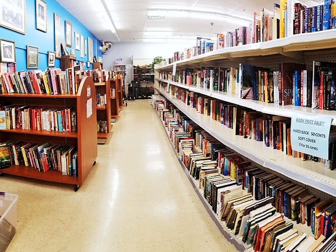 The book section—where literary adventures cost less than a cup of coffee and last considerably longer.
