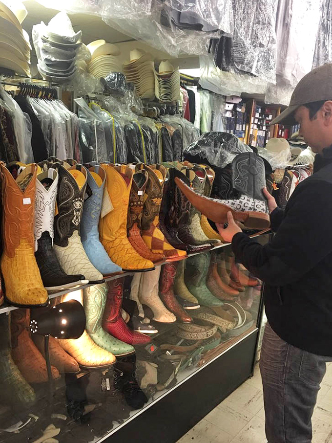 Cowboy boots in every color of the rainbow and then some. Each pair tells a story—though most have never seen an actual horse.
