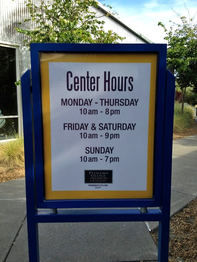 Business hours posted with cheerful clarity – because knowing you can shop until 9pm on weekends is information almost as valuable as the deals waiting inside.