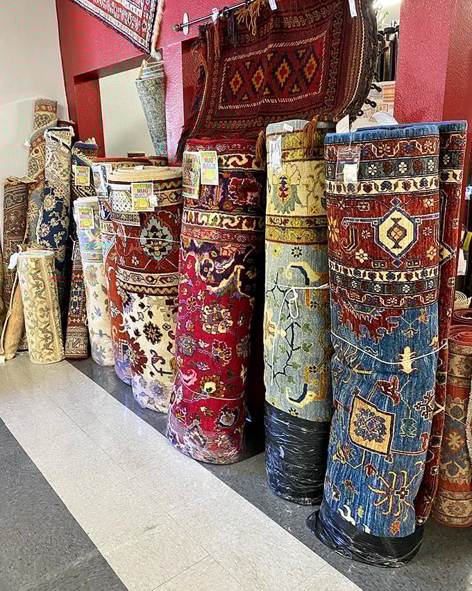 Carpet kingdom! These rolled treasures aren't just floor coverings—they're portable pieces of global artistry that can transform a room in minutes.