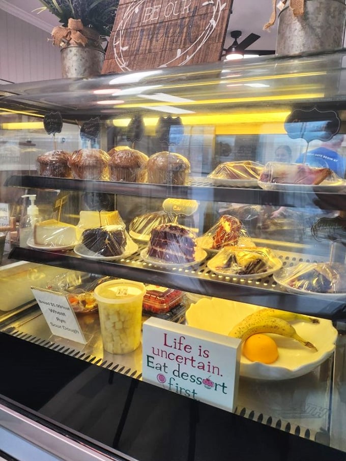 Dessert display case wisdom: "Life is uncertain. Eat dessert first." Words to live by, especially when homemade treats are involved.