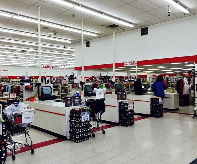 The checkout area: where your mountain of finds transforms into a molehill of expense, and you wonder why you ever shop retail.