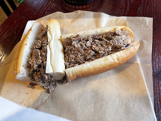The classic Philly-area cheesesteak in all its simple glory – tender shaved beef on a perfect roll that requires no fancy additions to achieve greatness.