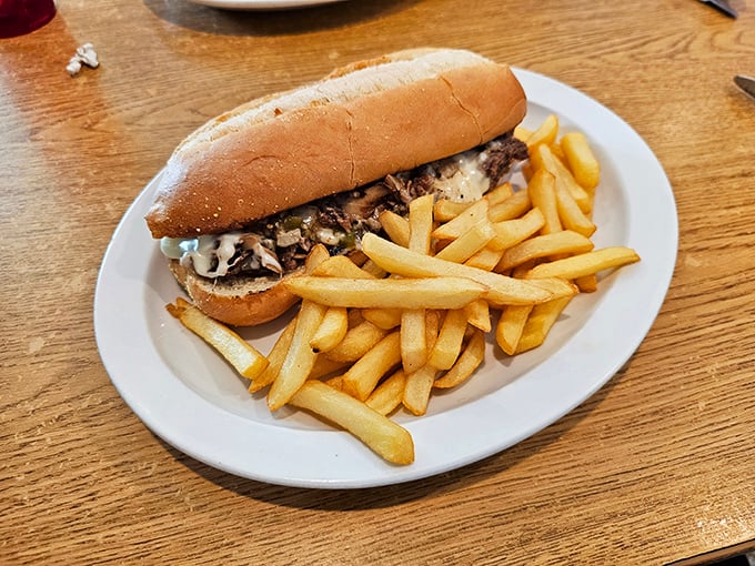 A cheesesteak that doesn't need Philadelphia's permission—tender beef, melted cheese, and a roll that's the perfect combination of soft and sturdy.
