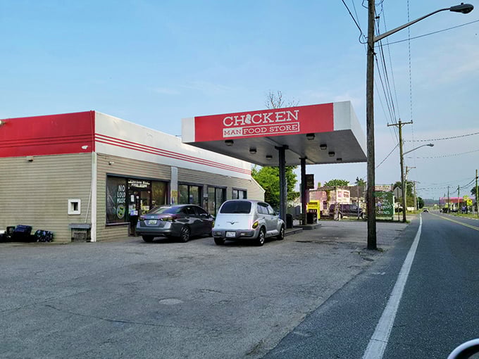 Even gas stations tell stories here—the Chicken Man Food Store stands as a quirky landmark that locals use for directions and visitors photograph with delight.