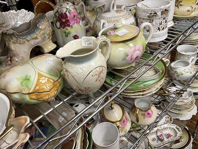 Grandma's china has competition in this delicate display of hand-painted porcelain – each piece whispering of Sunday dinners and special occasions past.