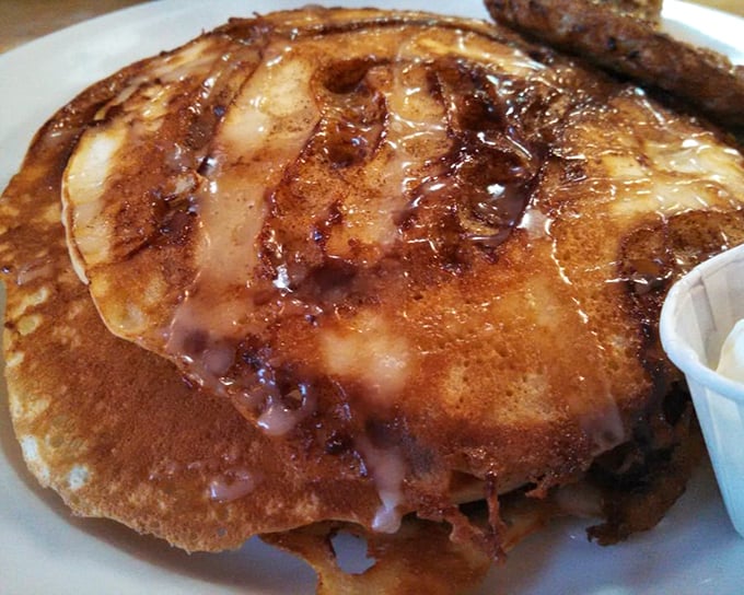 These aren't just pancakes—they're cinnamon roll pancakes that make you question why all breakfast foods don't taste like dessert.