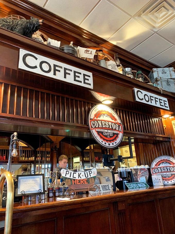 The coffee station stands ready for action, like a saloon bar where the strongest thing served is caffeine – and that's strong enough.