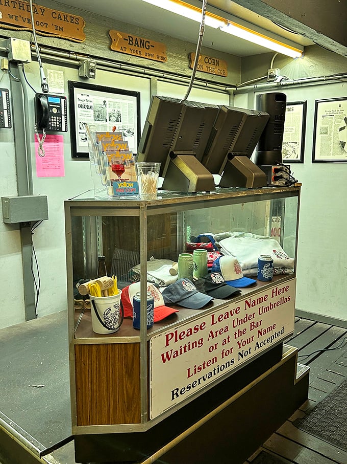 The host stand's handwritten sign says it all: "Please Leave Name Here"—a refreshingly analog touch in our digital world.