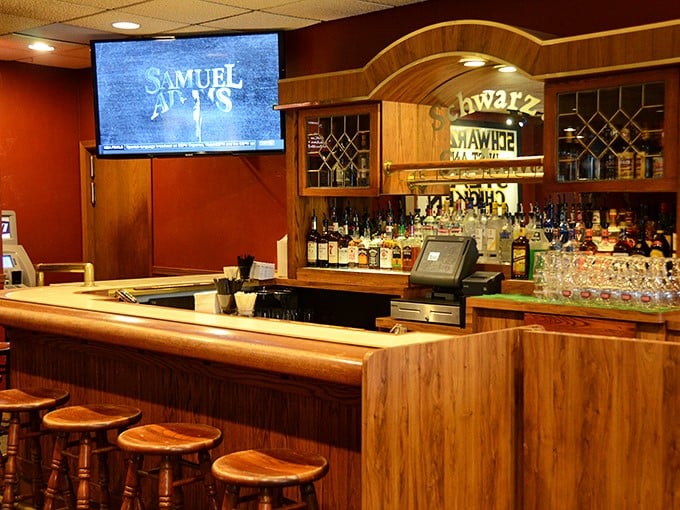 The bar isn't just where drinks are served—it's command central for the evening's festivities, promising good times ahead.
