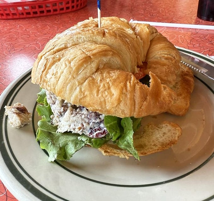 Chicken salad on a croissant—where buttery pastry meets creamy filling in a sandwich that's both elegant and satisfyingly substantial.